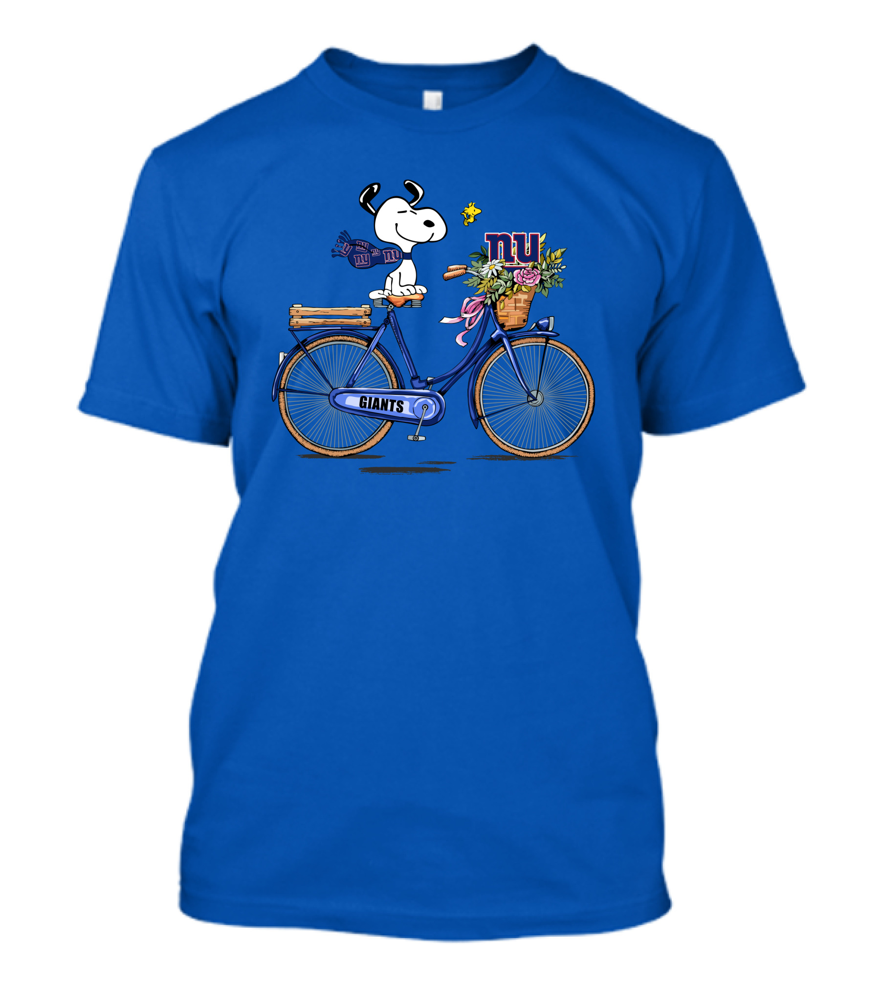 New York Giants Snoopy On Bicycle With Flowers And Scarf T-Shirt
