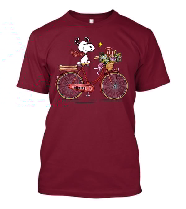 Oklahoma Sooners Snoopy Bicycle Flowers Woodstock T-Shirt