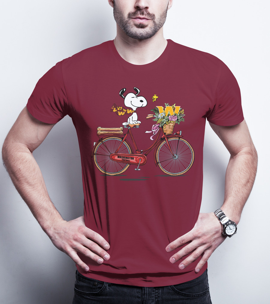 Washington Football Team Snoopy With Bicycle And Flowers T-Shirt