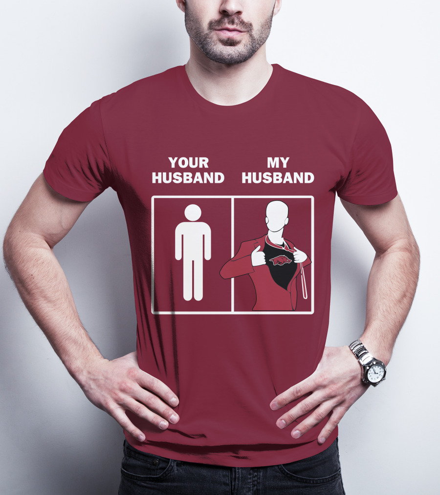 Arkansas Razorbacks Your Husband My Husband Superhero Fan Comparison T-Shirt