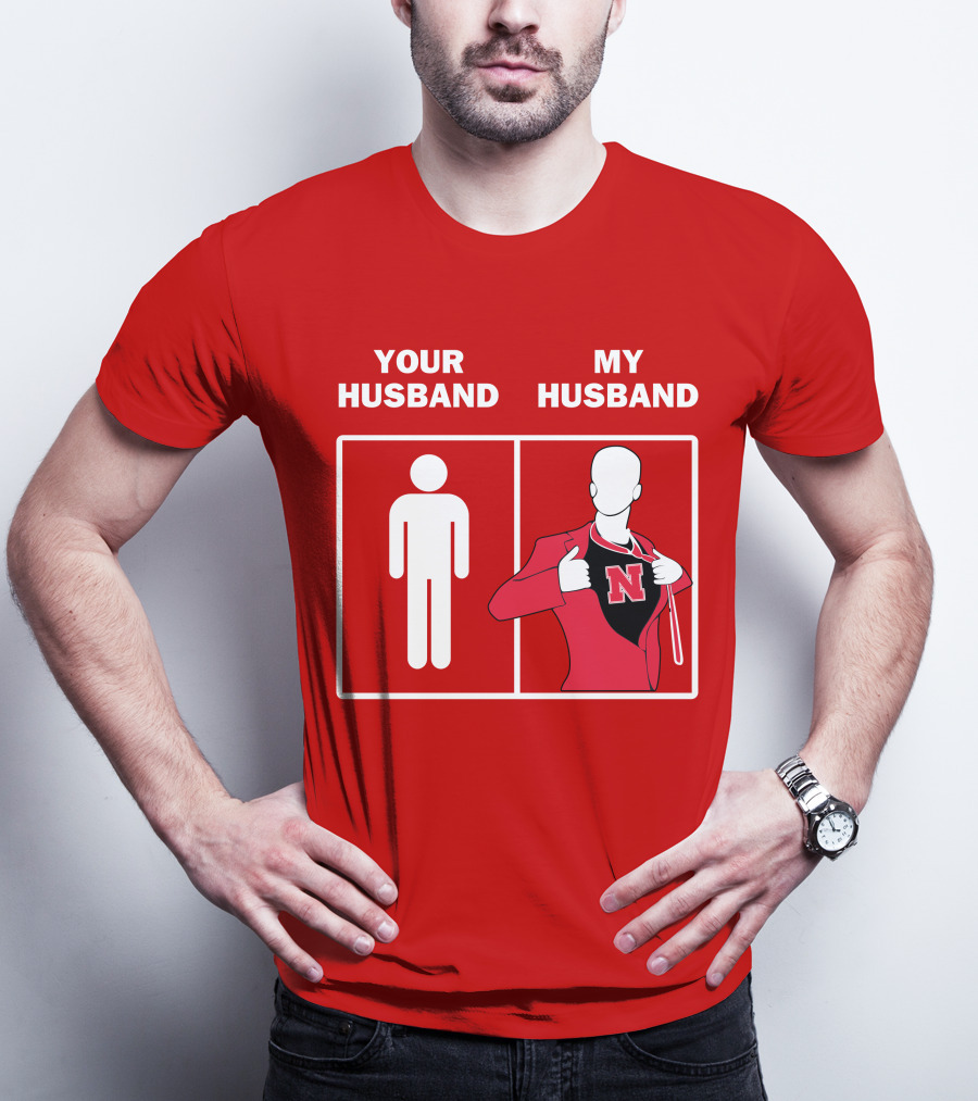 Nebraska Cornhuskers Your Husband My Husband Red Suit Open N T-Shirt