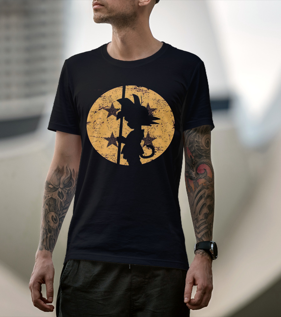 Songoku Dragonball Silhouette With Stars Circle T-Shirt