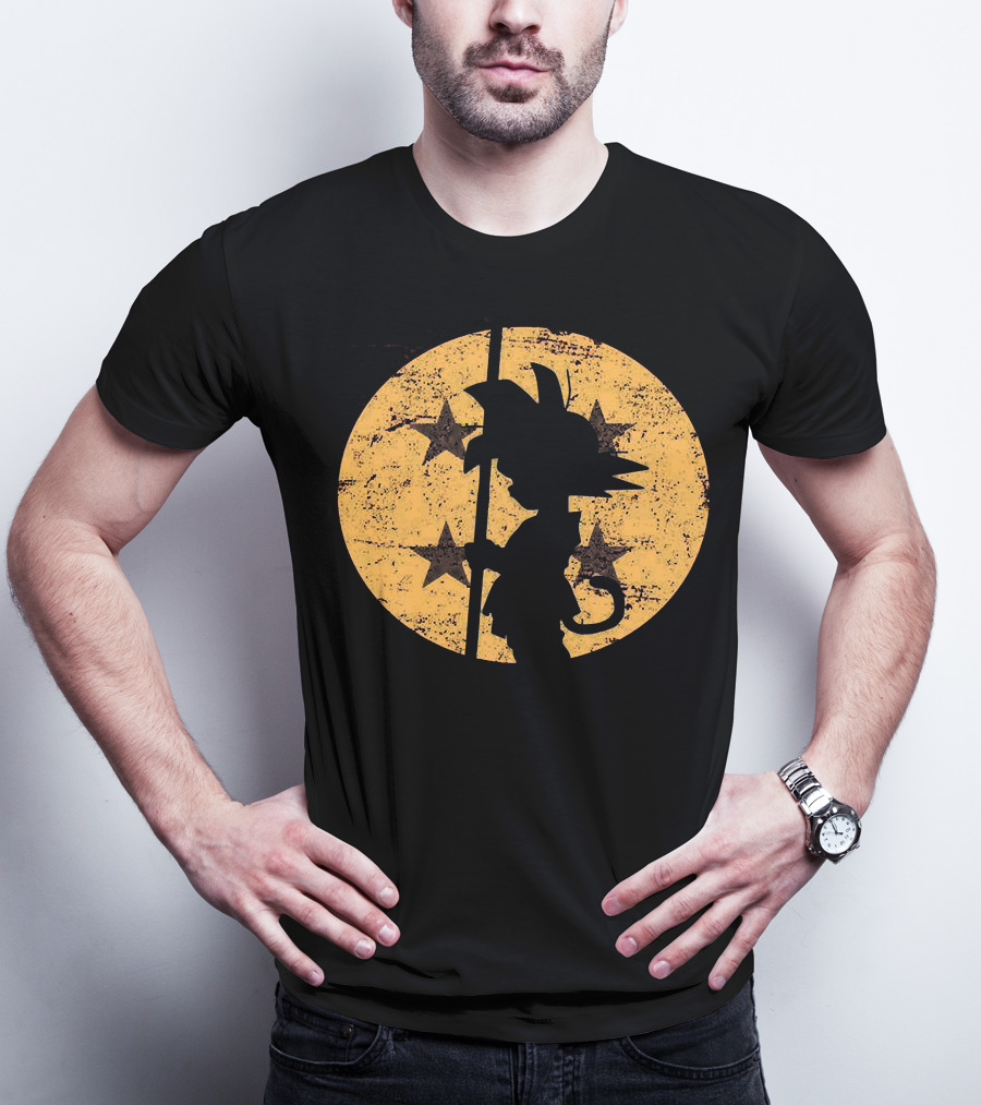 Songoku Dragonball Silhouette With Stars Circle T-Shirt