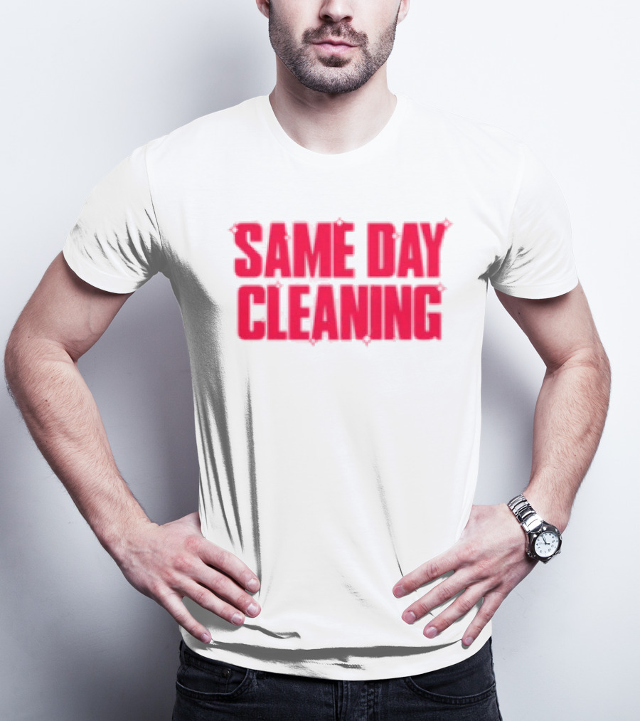 Sammy Virji Same Day Cleaning Bold Red Text T-Shirt