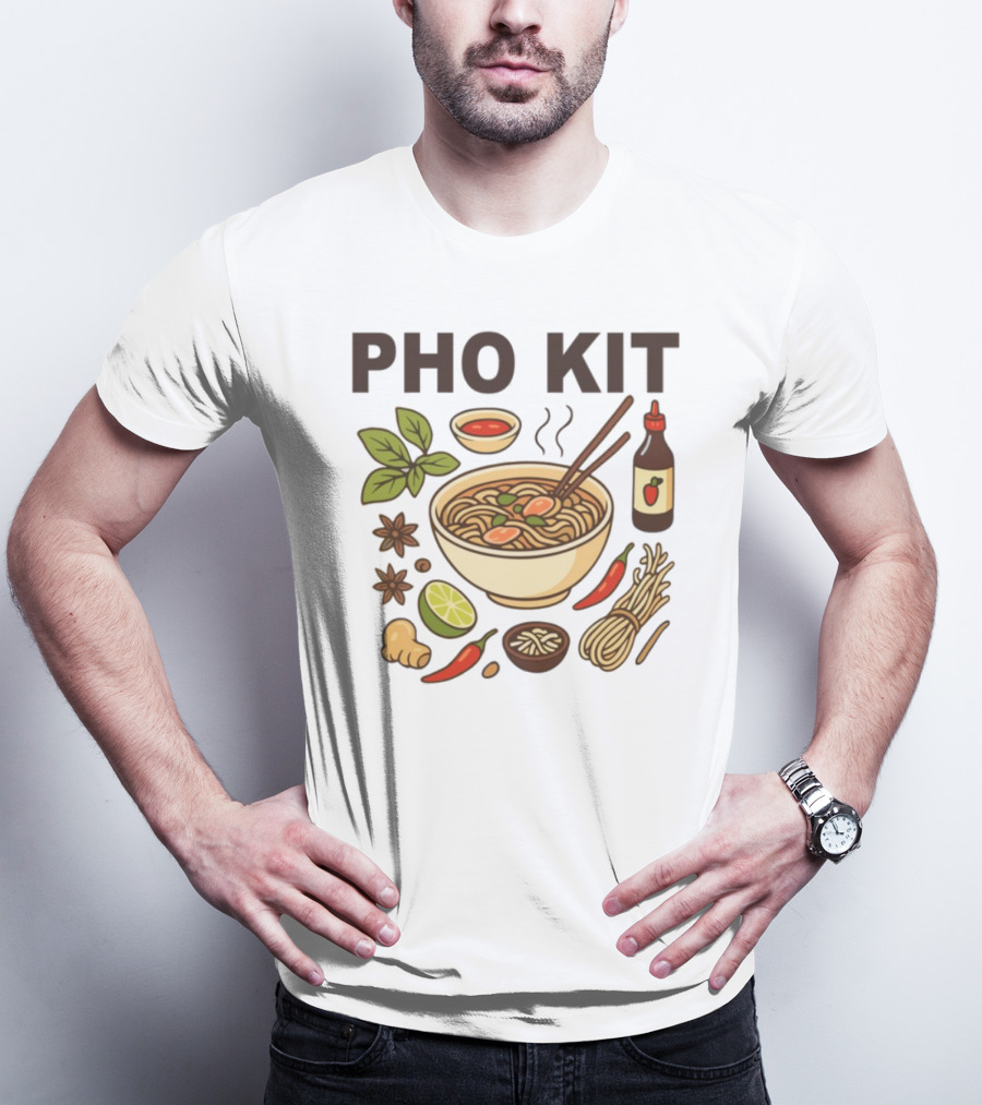 Pho Kit Noodle Bowl With Ingredients And Chopsticks T-Shirt