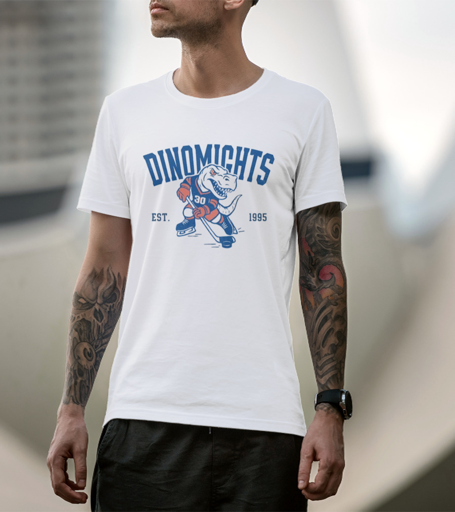 DinoMights Hockey Est 1995 Dinosaur Team Mascot T-Shirt