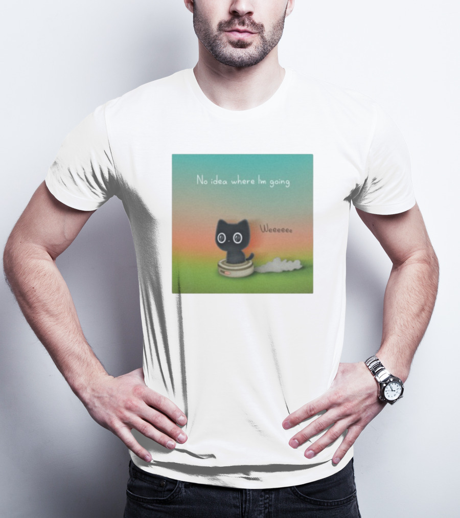 No Idea Where I'm Going Wee Black Cat Riding Robot Vacuum T-Shirt