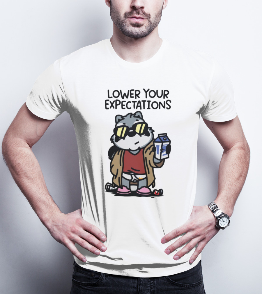 Lower Your Expectations Cartoon Character With Sunglasses And Milk Carton T-Shirt