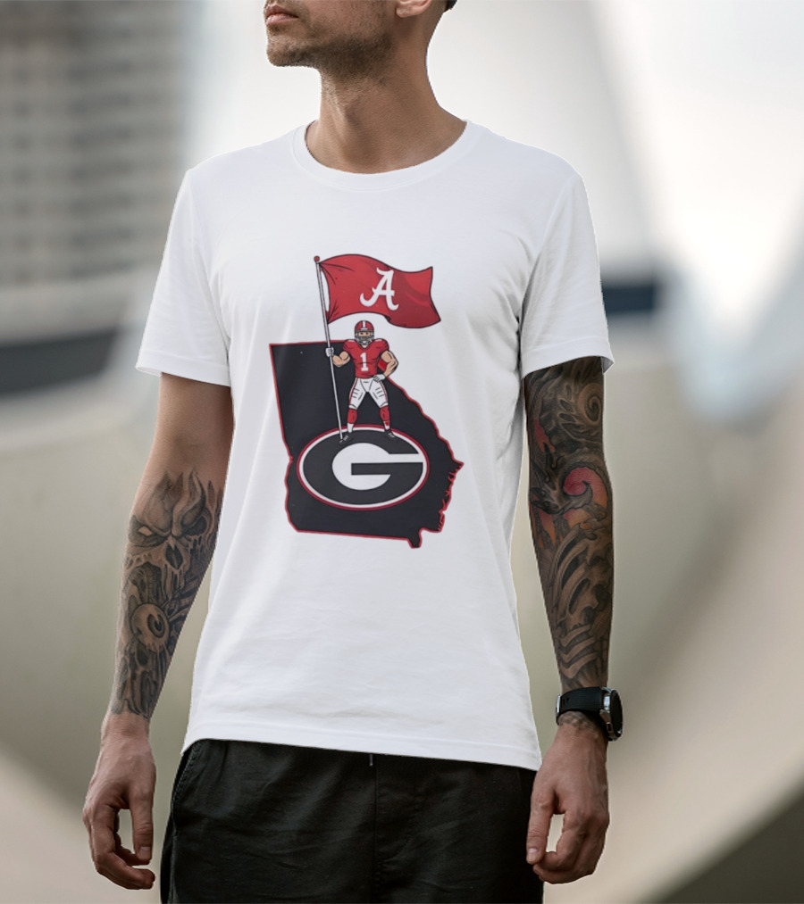 Alabama Crimson Tide Flag Over Georgia Bulldogs Map Football Rivalry T-Shirt