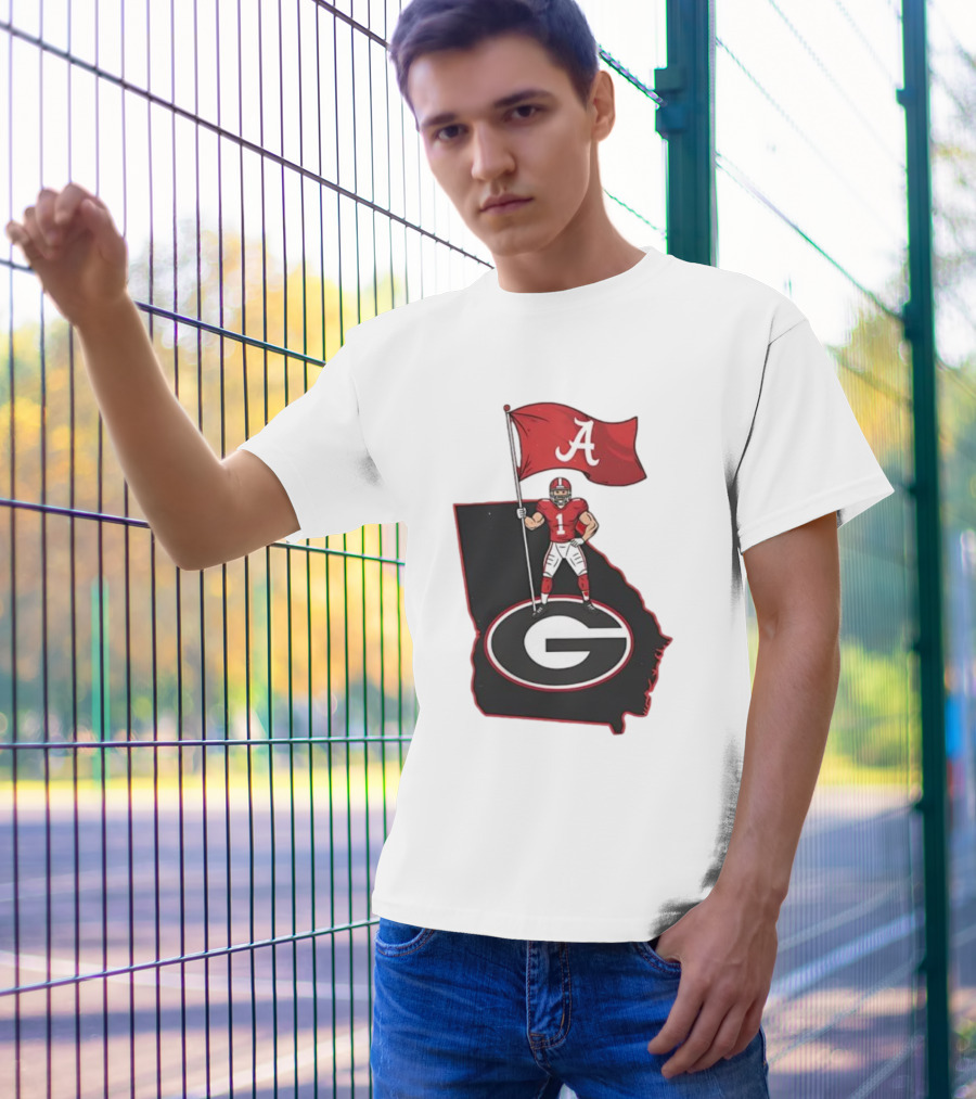 Alabama Crimson Tide Flag Over Georgia Bulldogs Map Football Rivalry T-Shirt