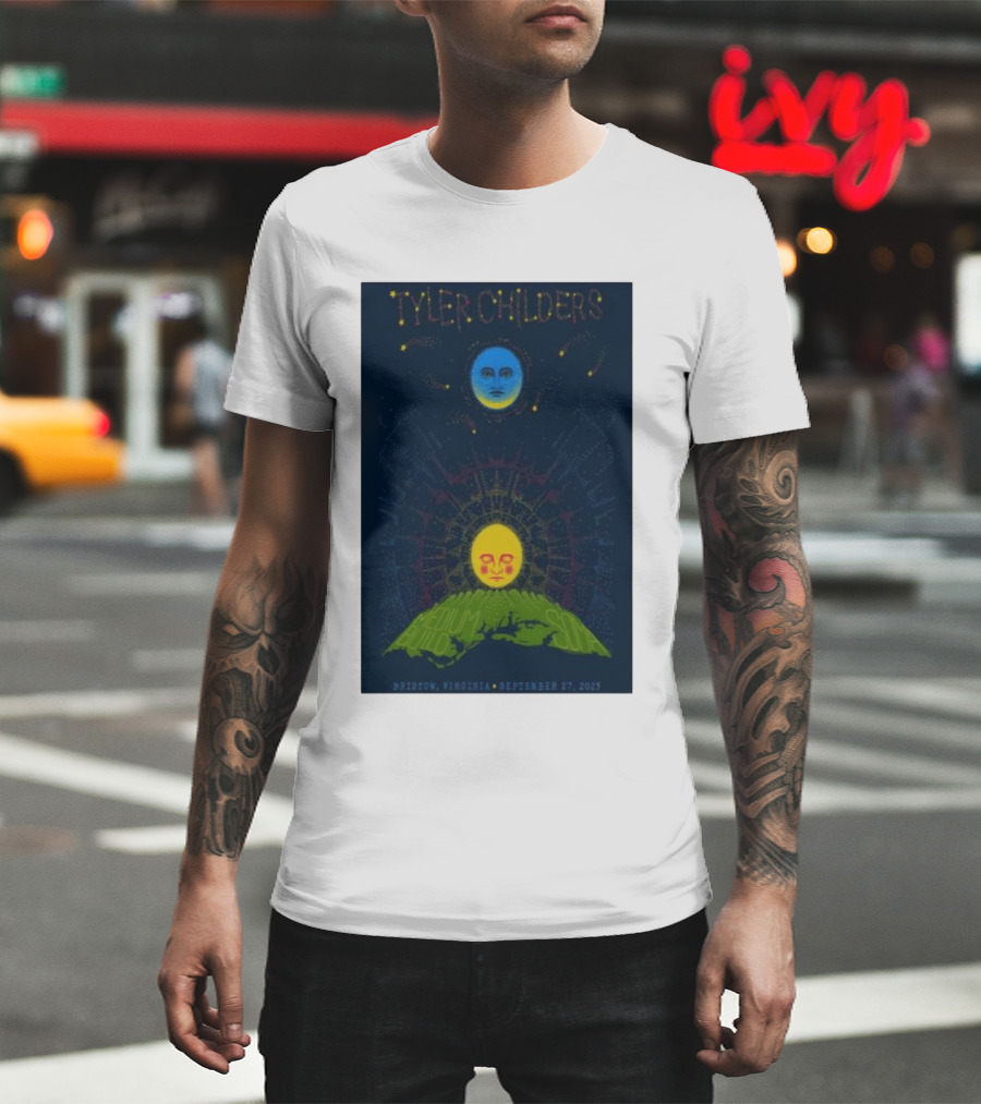 Tyler Childers Bristow Virginia September 27 2025 Medium Build Sola Blue Moon Yellow Sun T-Shirt