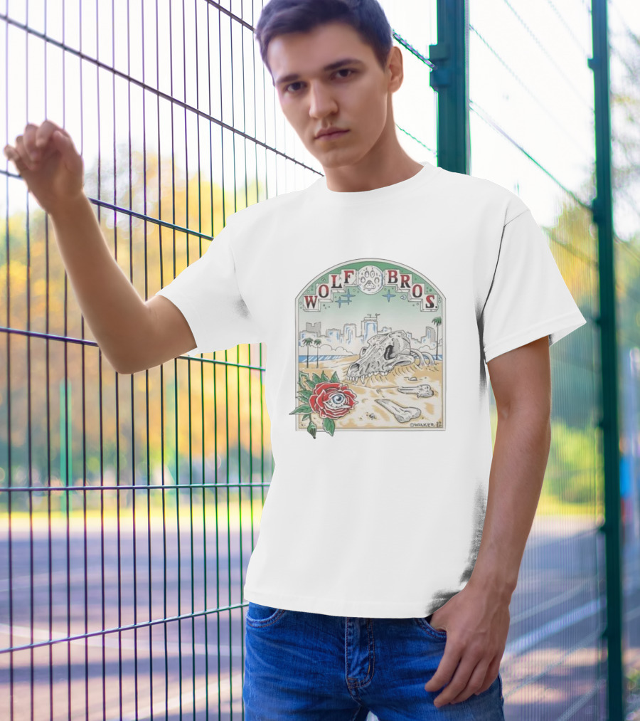 Wolf Bros Skull And Rose Beach Scene Ft Lauderdale Florida T-Shirt