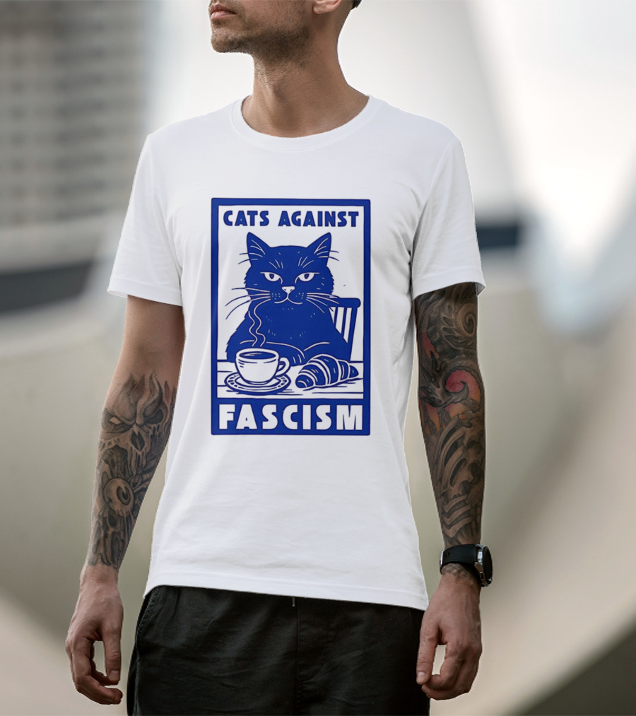 Cats Against Fascism Coffee And Croissant T-Shirt