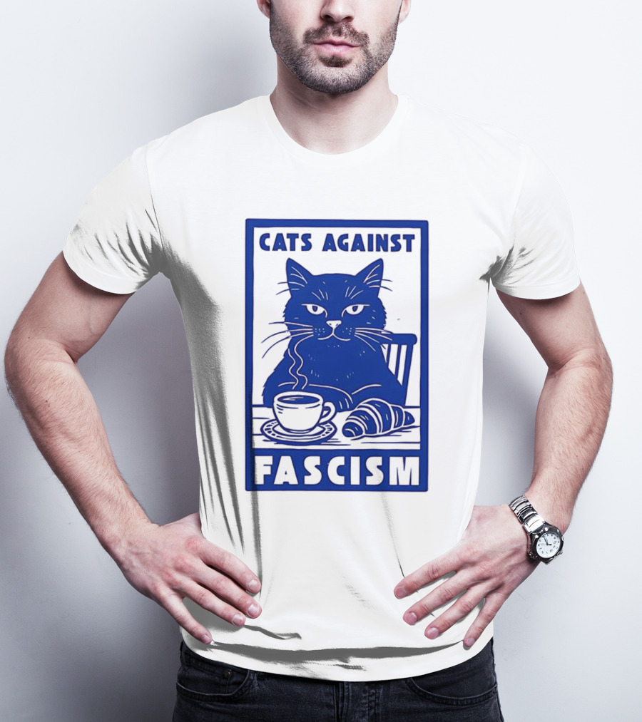 Cats Against Fascism Coffee And Croissant T-Shirt