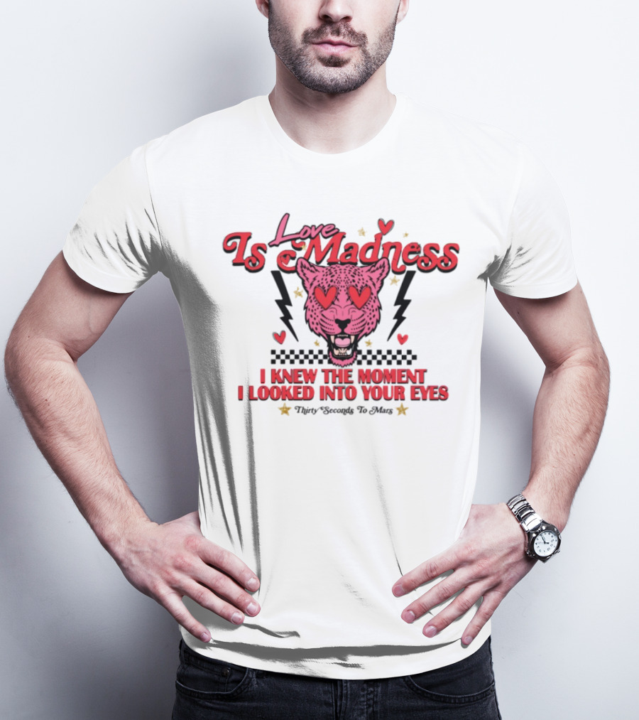 Love Is Madness I Knew The Moment I Looked Into Your Eyes Leopard Hearts T-Shirt