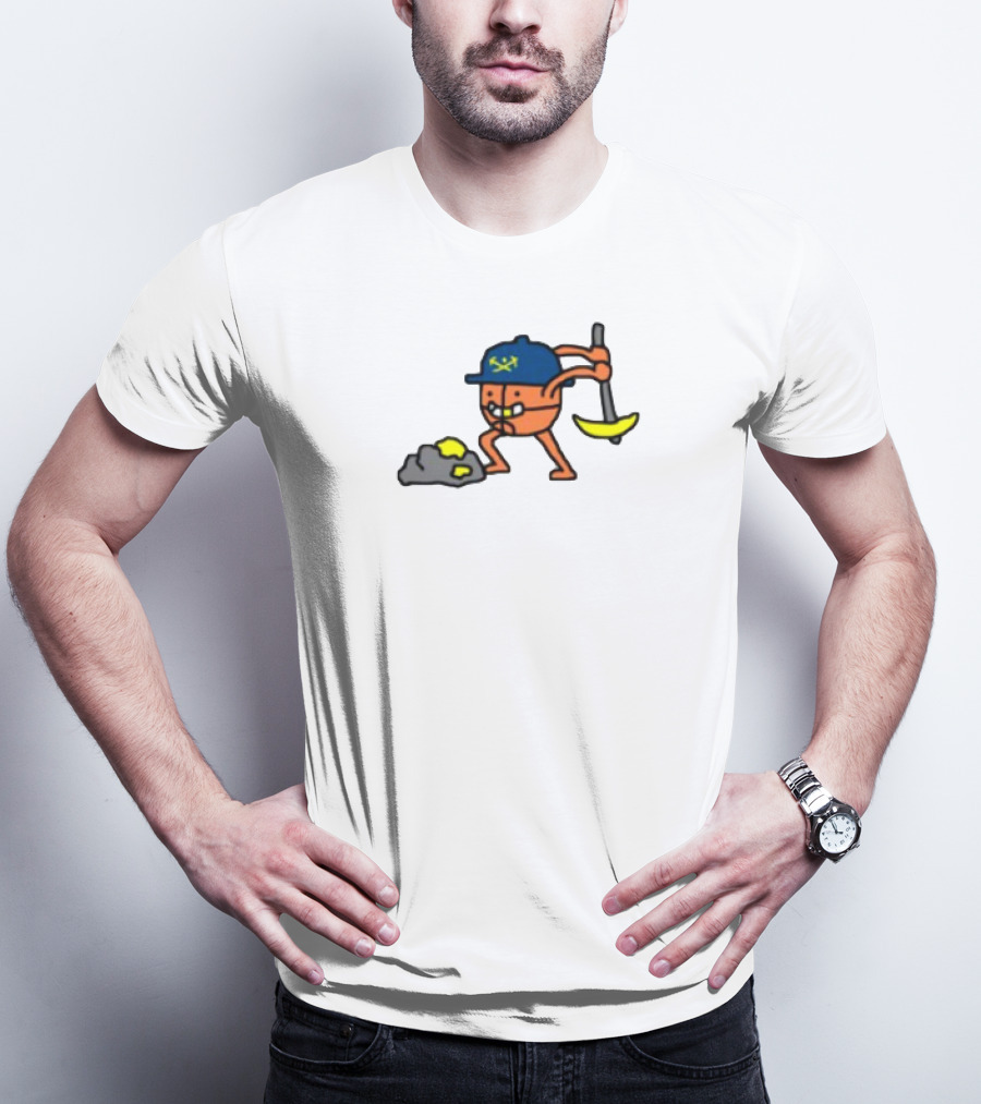 Miner Character With Pickaxe Discovering Gold Nuggets T-Shirt