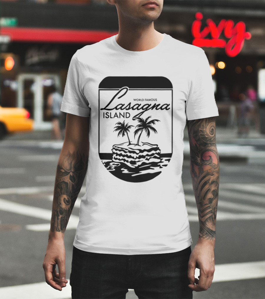 World Famous Lasagna Island Cat Cartoon Comic Humor Retro Style T-Shirt