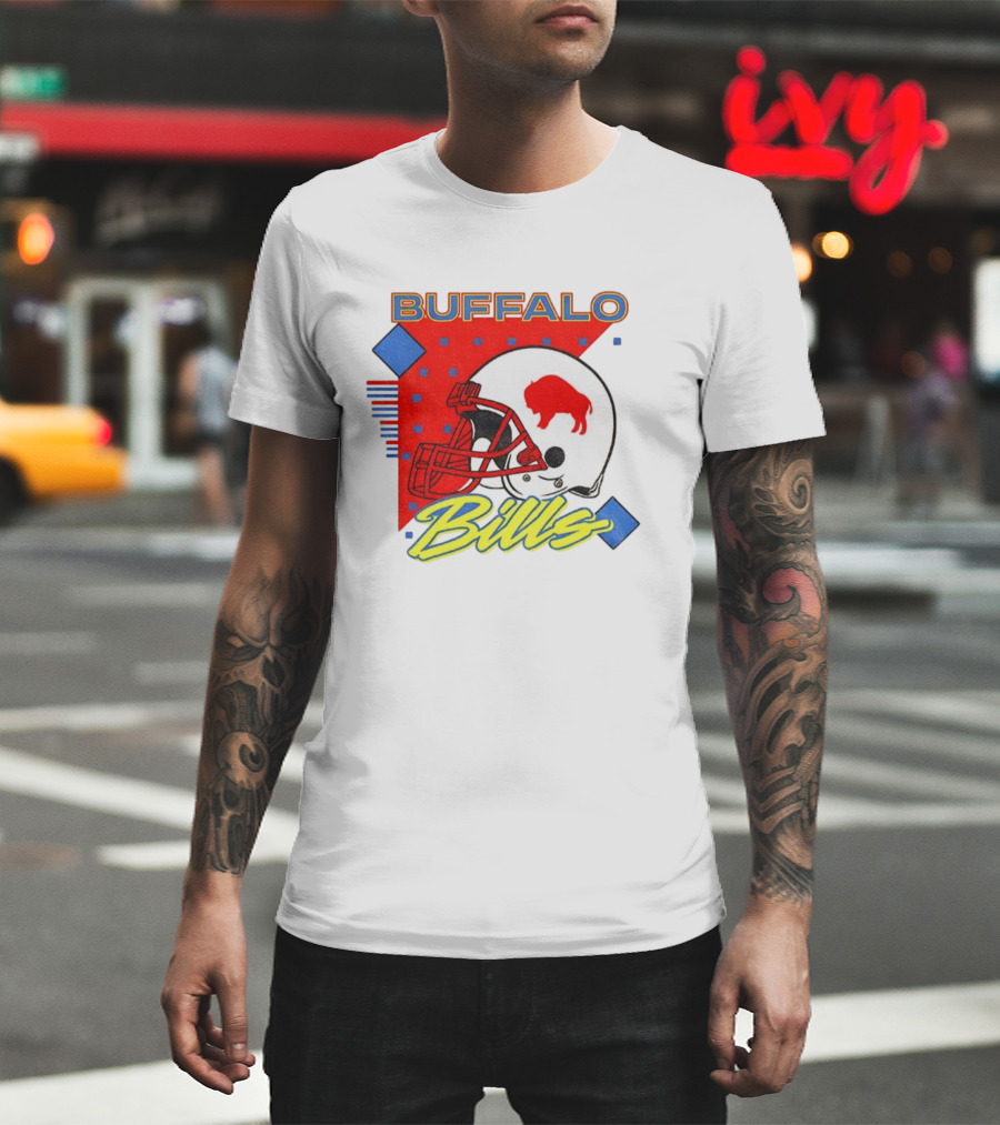 Buffalo Bills 90s Style Football Helmet Retro NFL Game Day T-Shirt