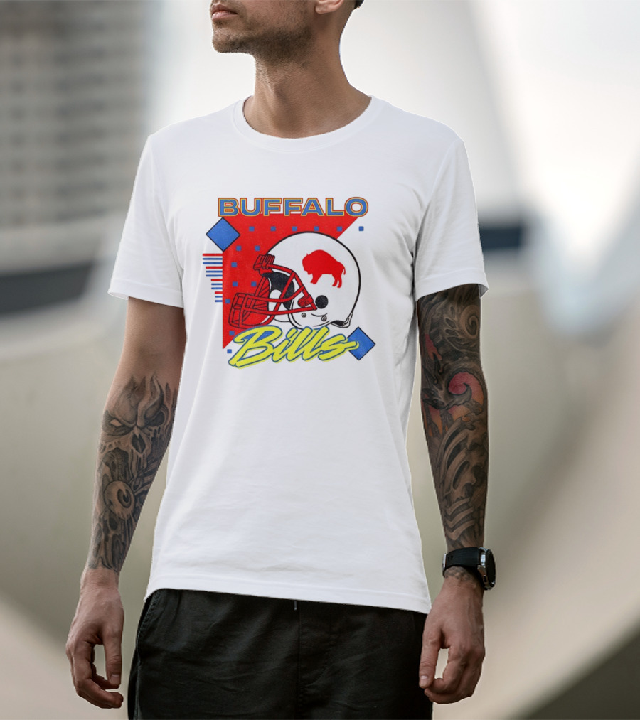 Buffalo Bills 90s Style Football Helmet Retro NFL Game Day T-Shirt