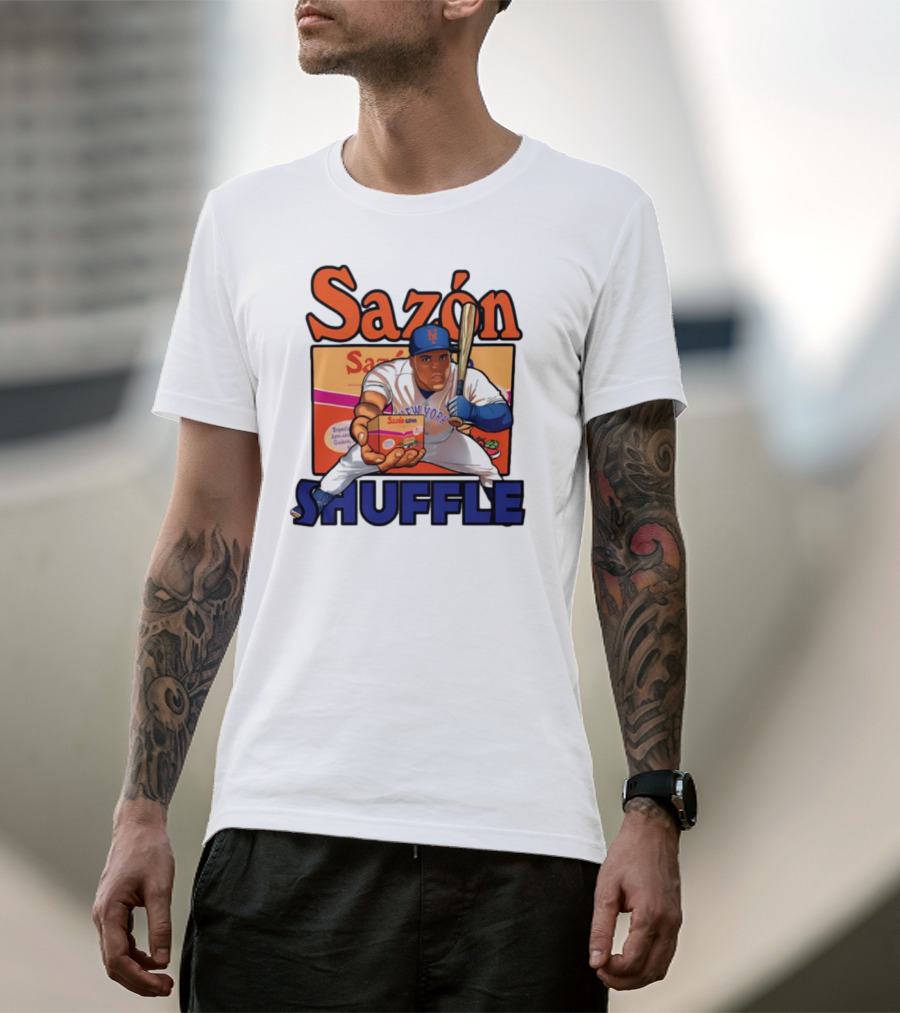 New York Sazón Goya Baseball Player Shuffle T-Shirt
