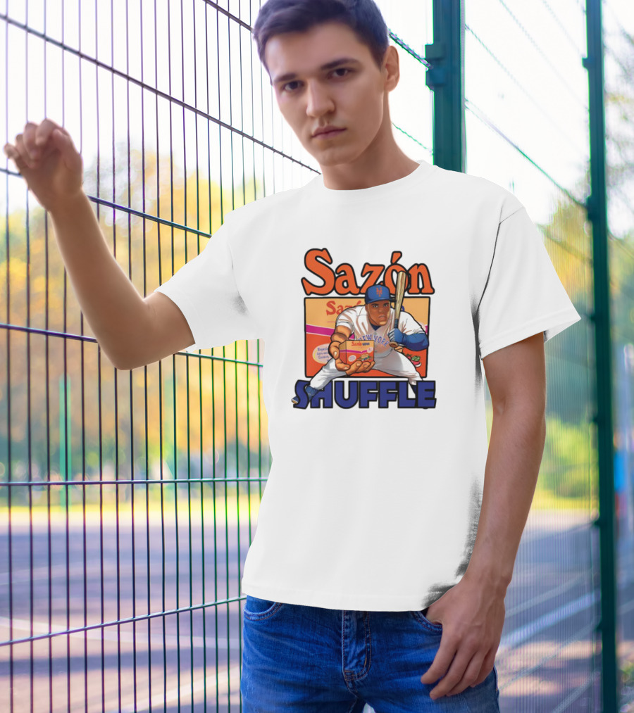 New York Sazón Goya Baseball Player Shuffle T-Shirt