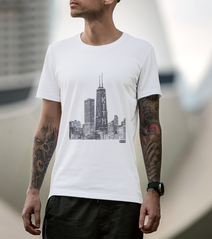 Kith Chicago Skyline Merchandise Featuring Iconic Skyscraper Artwork T-Shirt