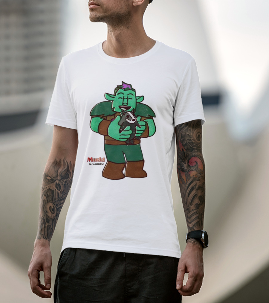 Mudd & Omino Goblin Character Embracing Pet Badger T-Shirt
