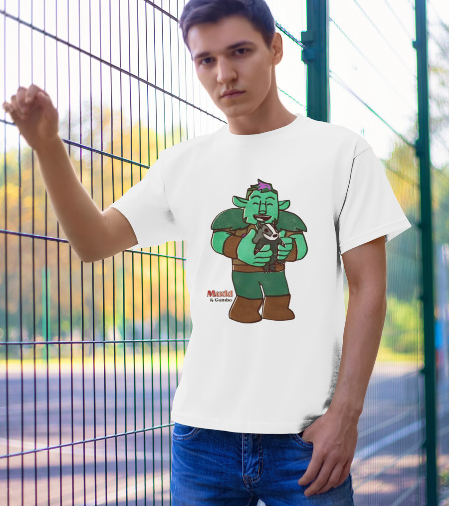 Mudd & Omino Goblin Character Embracing Pet Badger T-Shirt