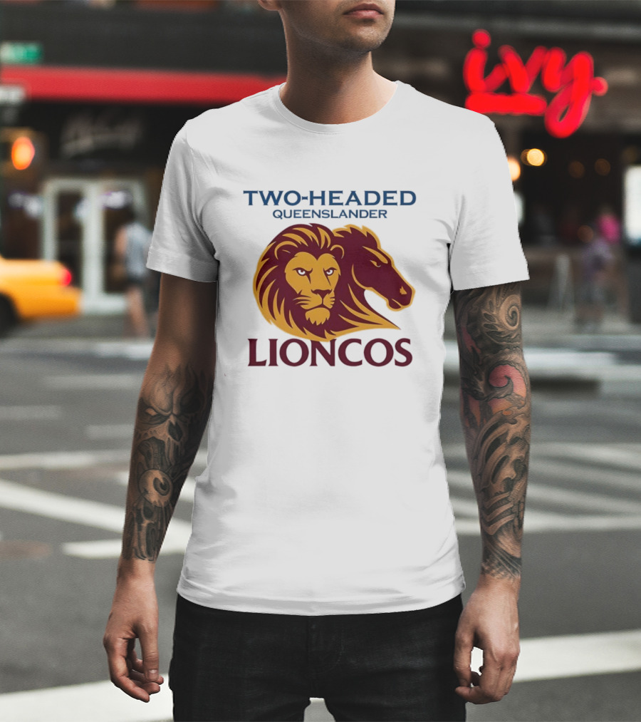 Two Headed Queenslander Lioncos Lion And Horse Head T-Shirt