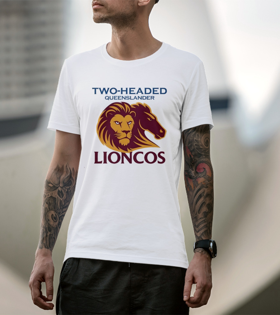 Two Headed Queenslander Lioncos Lion And Horse Head T-Shirt