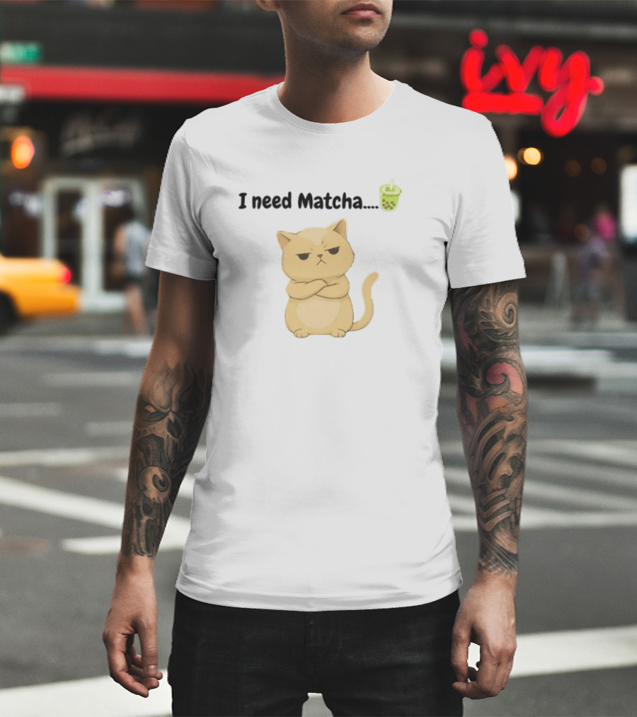 Amran I Need Matcha Grumpy Cat Boba Bubble Tea T-Shirt