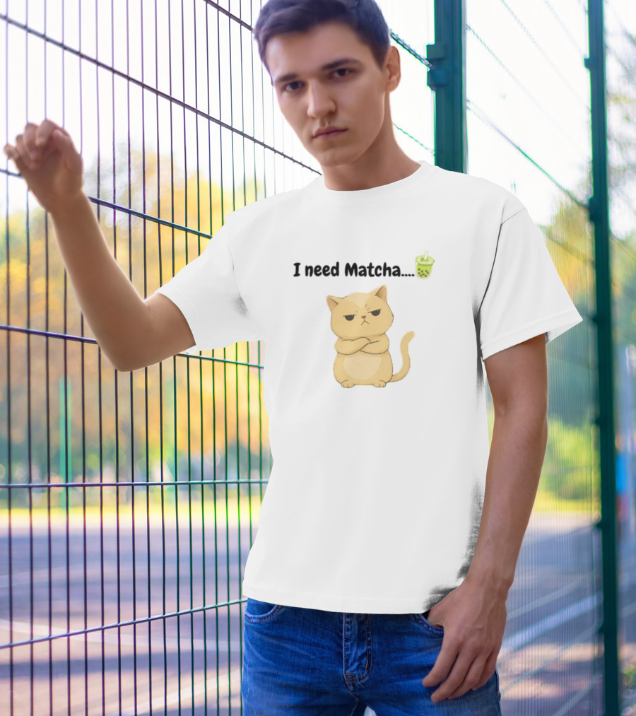 Amran I Need Matcha Grumpy Cat Boba Bubble Tea T-Shirt