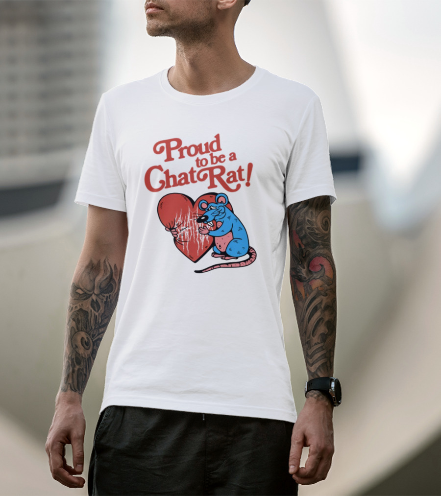 Proud To Be A Chat Rat Heart Hugging Cartoon Blue Rat T-Shirt