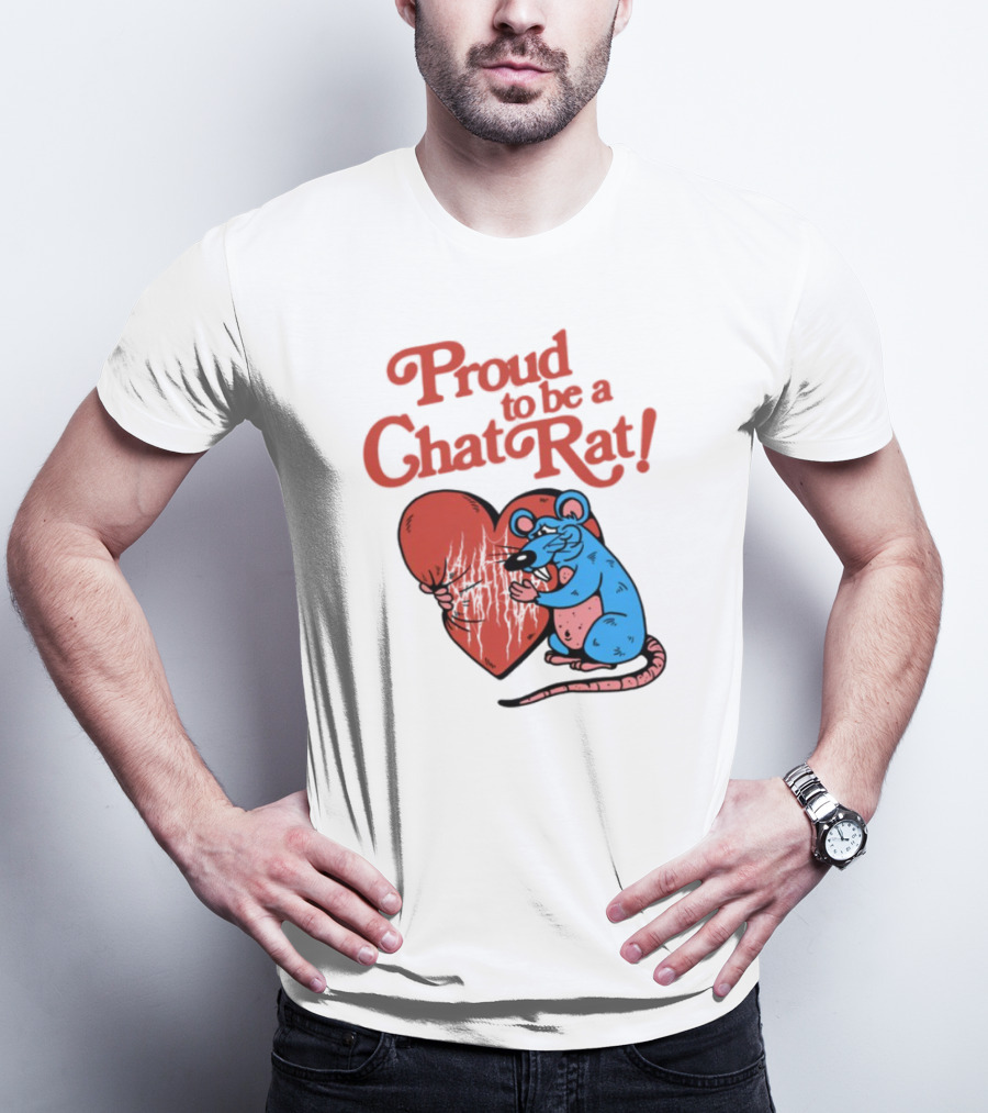 Proud To Be A Chat Rat Heart Hugging Cartoon Blue Rat T-Shirt