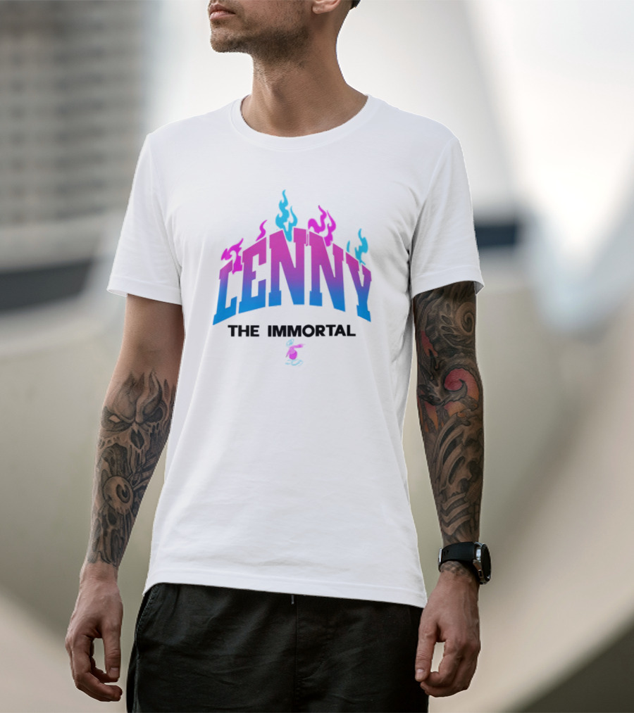 Lenny The Immortal Flaming Gradient Text With Cartoon Character T-Shirt