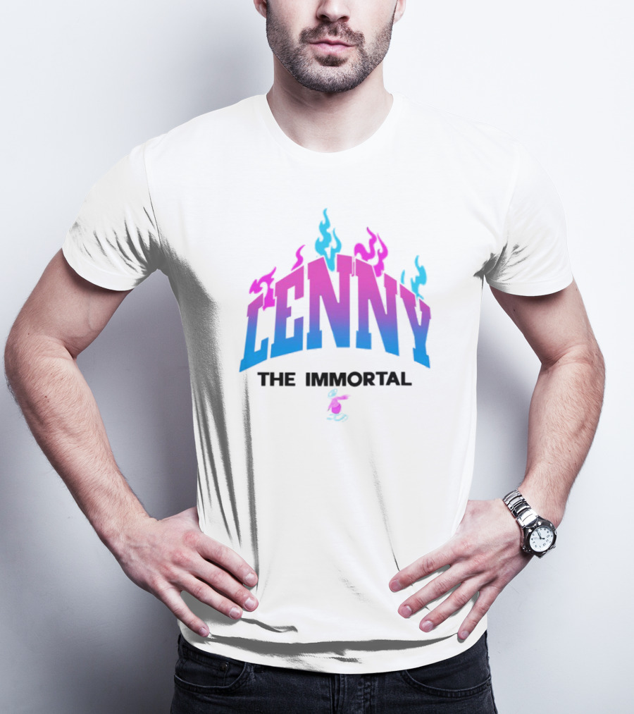 Lenny The Immortal Flaming Gradient Text With Cartoon Character T-Shirt
