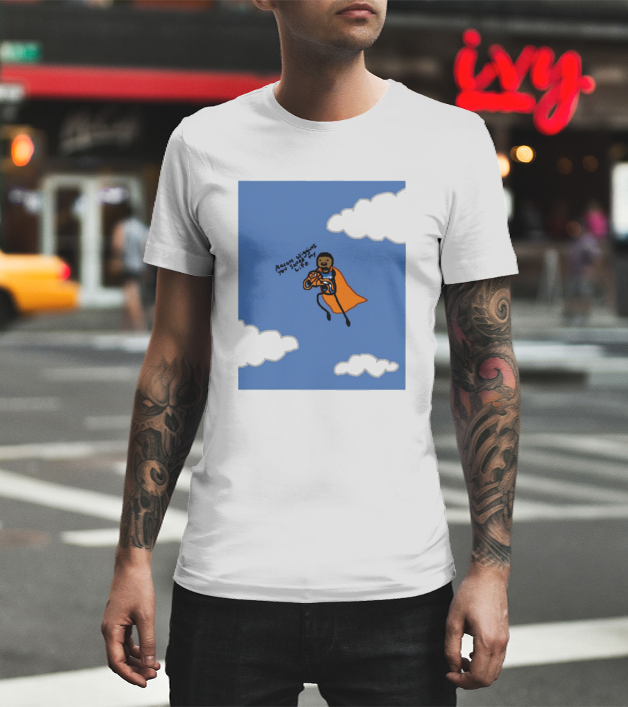 Aaron Wiggins You Saved My Life Superhero Drawing Floating In Clouds T-Shirt