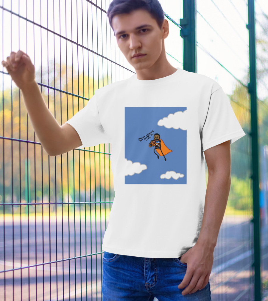 Aaron Wiggins You Saved My Life Superhero Drawing Floating In Clouds T-Shirt