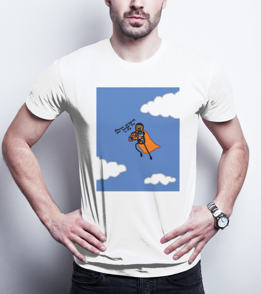 Aaron Wiggins You Saved My Life Superhero Drawing Floating In Clouds T-Shirt