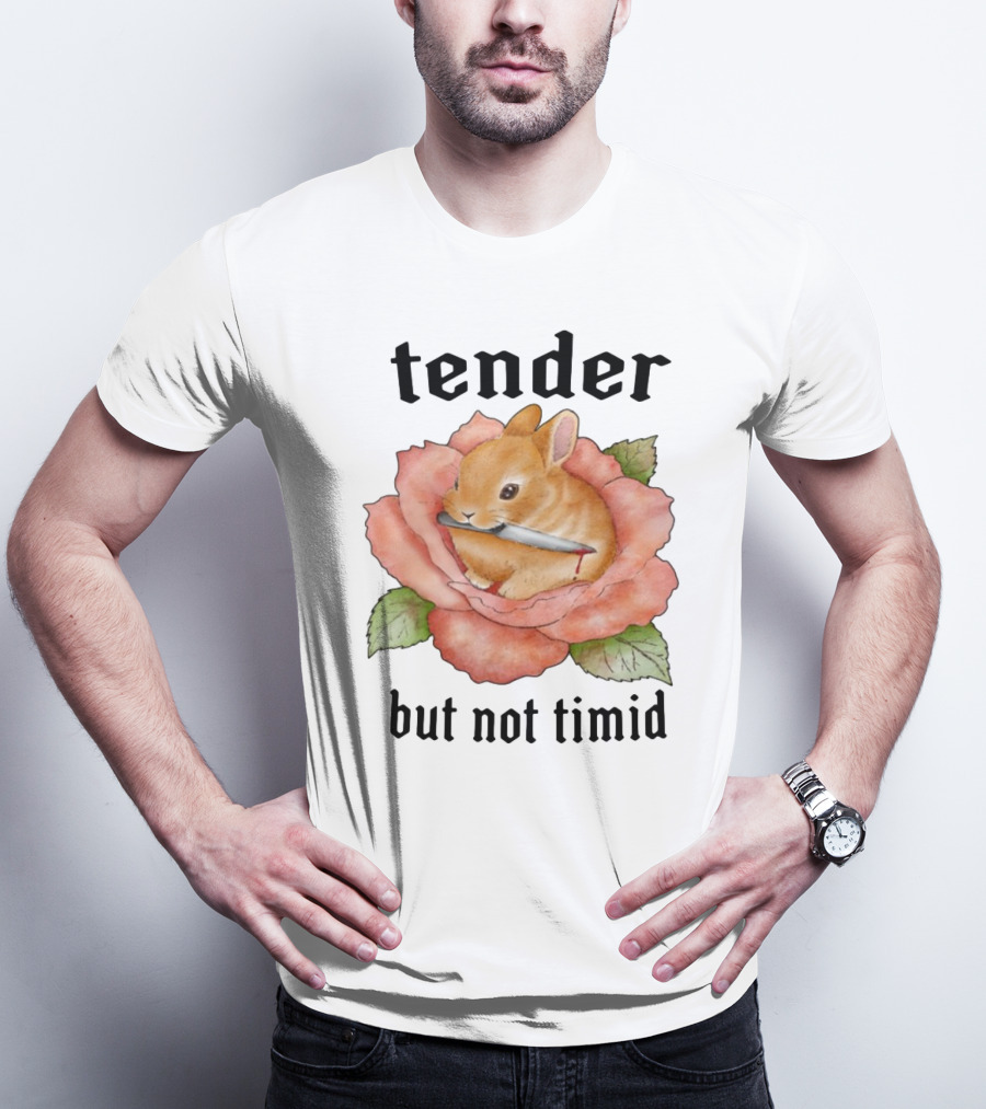 Bunny Tender But Not Timid Cute Rabbit With Knife In Rose T-Shirt