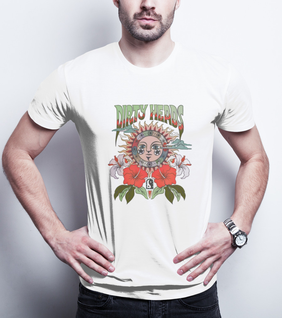 Dirty Heads Cali Sun Orange Sunflower And Hibiscus Design T-Shirt