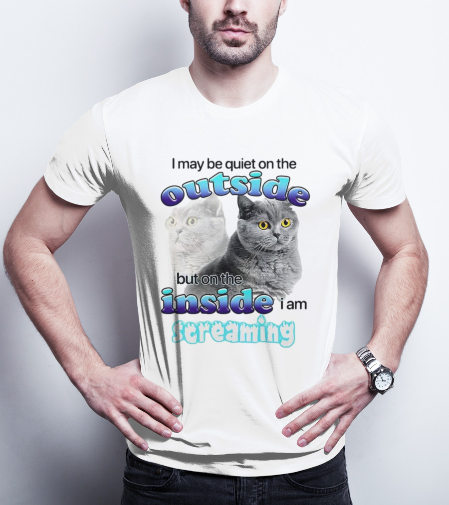 Cat I May Be Quiet On The Outside But On The Inside I Am Screaming T-Shirt