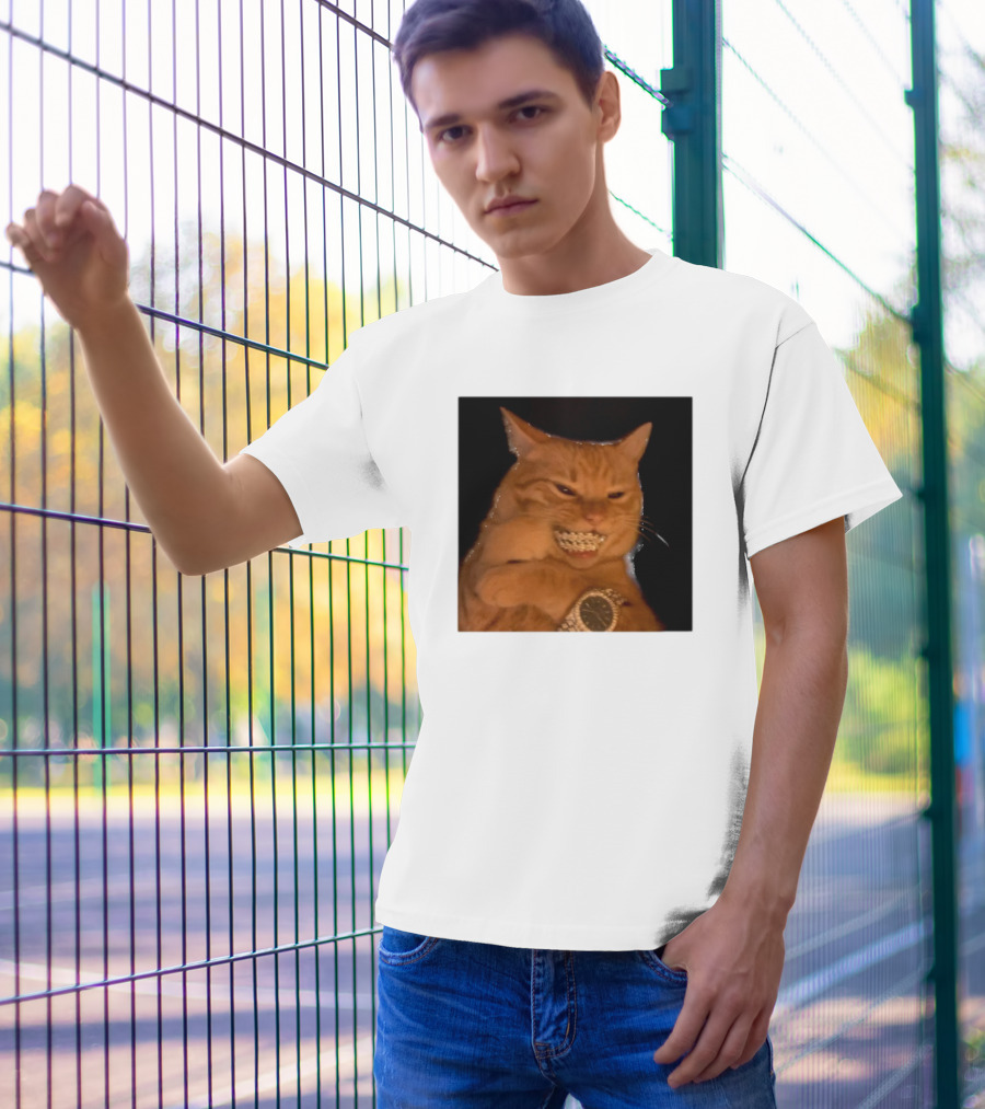 Cat Morgan Freebands Iced Out Gangsta Cat With Diamond Grill And Bling T-Shirt