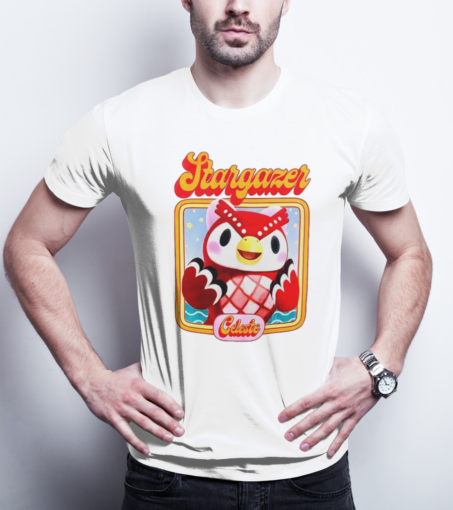 Stargazer Celeste Owl Character With Stars And Ocean Scene T-Shirt