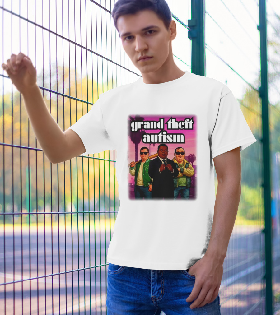 Grand Theft Autism Characters In Iconic Urban Setting T-Shirt