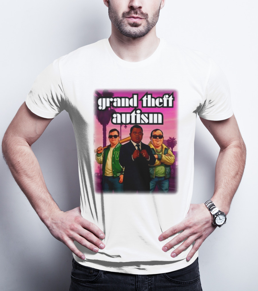 Grand Theft Autism Characters In Iconic Urban Setting T-Shirt