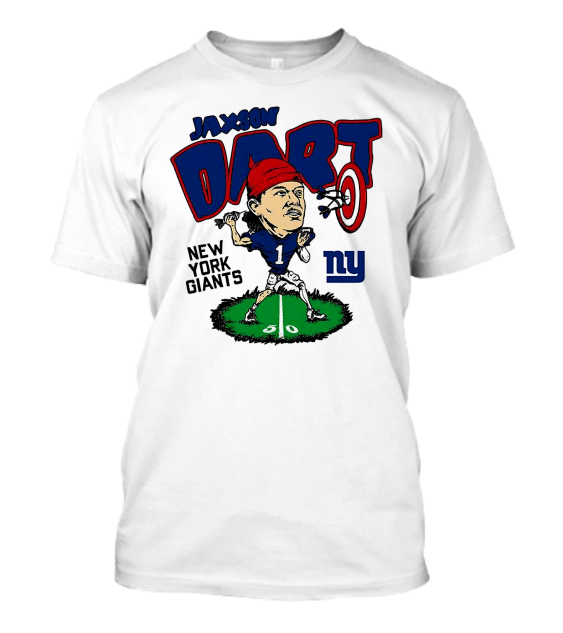 Jaxson Dart NY Giants NFL Caricature Player Number 1 T-Shirt