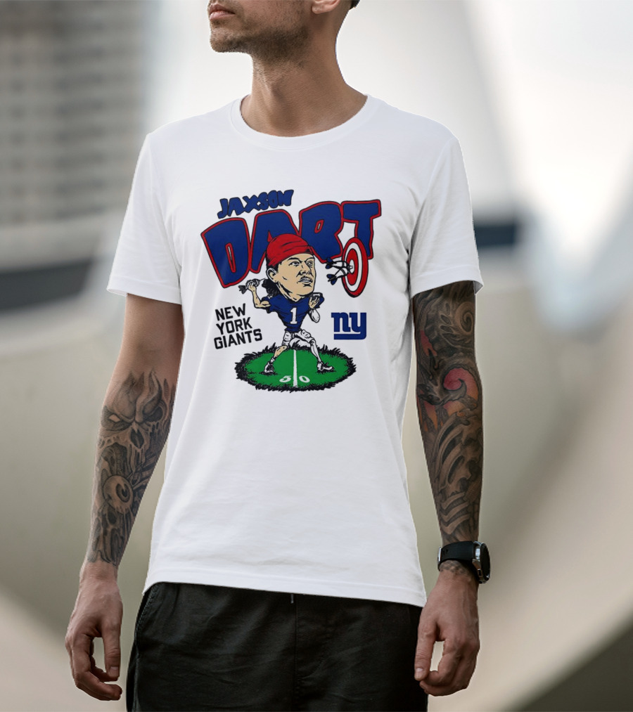 Jaxson Dart NY Giants NFL Caricature Player Number 1 T-Shirt