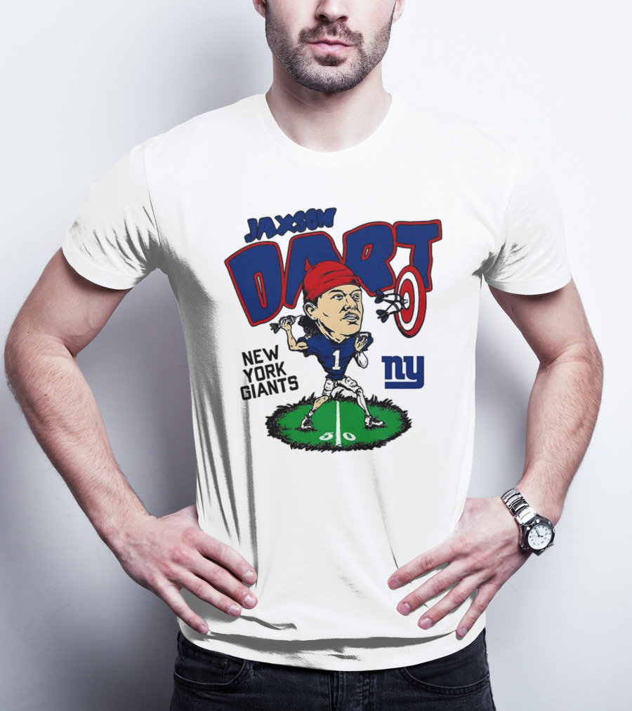 Jaxson Dart NY Giants NFL Caricature Player Number 1 T-Shirt