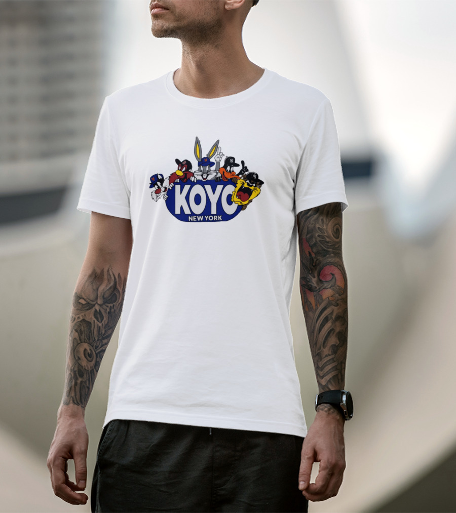 Koyo New York Looney Tunes Bugs Daffy Sylvester Taz Foghorn Baseball Yankees Mets T-Shirt